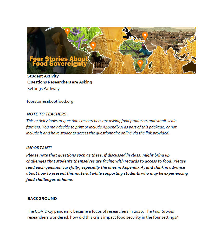 Overview Pathway – Four Stories About Food Sovereignty